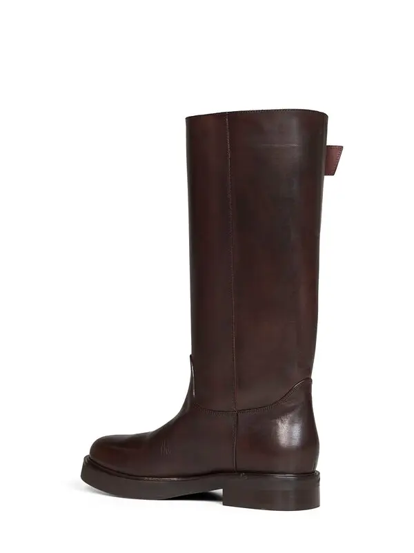 Etro Brown Leather High Boots With Paisley Buckle
