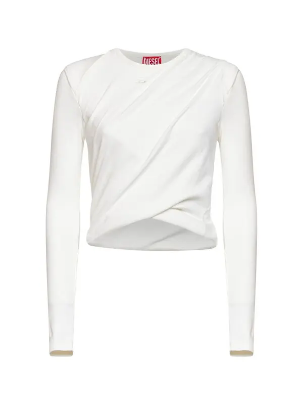 DIESEL® White Ribbed Jersey T-asay-pl Long-sleeved T-shirt - Multicolor