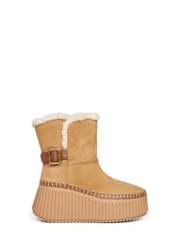 Chloé Pottery Brown Suede Cowhide Nama Ankle Boots
