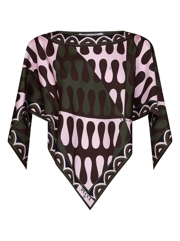 Emilio Pucci Khaki And Pink Leocorno-print Silk Twill Kaftan Top - Multicolor