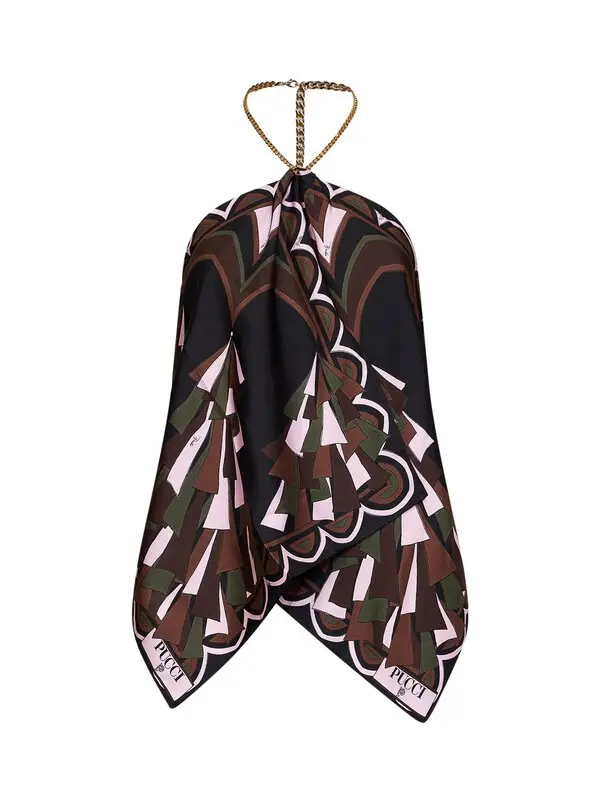 Emilio Pucci Khaki And Pink Baiadera-print Silk Twill Chain Top