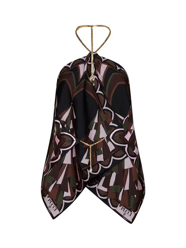 Emilio Pucci Khaki And Pink Baiadera-print Silk Twill Chain Top