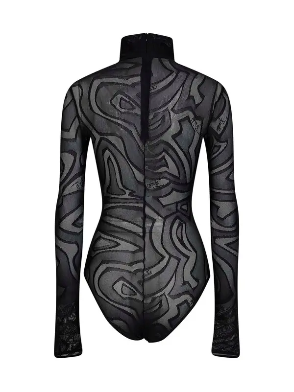 Emilio Pucci Black Labirinto-pattern Jacquard Tulle Bodysuit