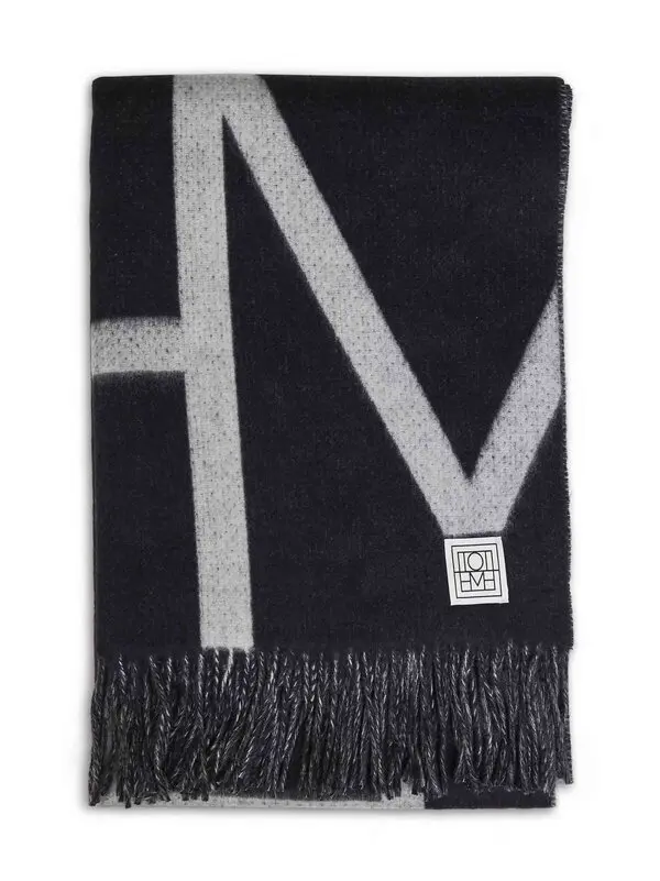 TOTEME Black Brushed Wool Monogram Scarf - Multicolor