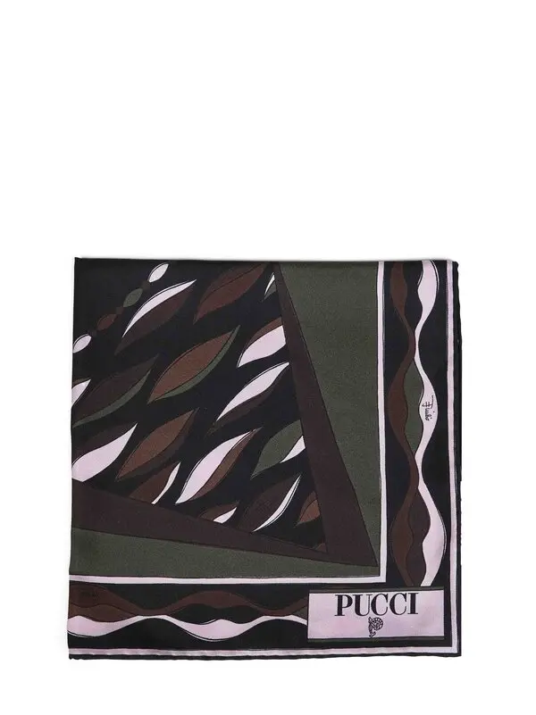 Emilio Pucci Khaki And Pink Fiamme And Navajo-prints Silk Twill Scarf - Multicolor