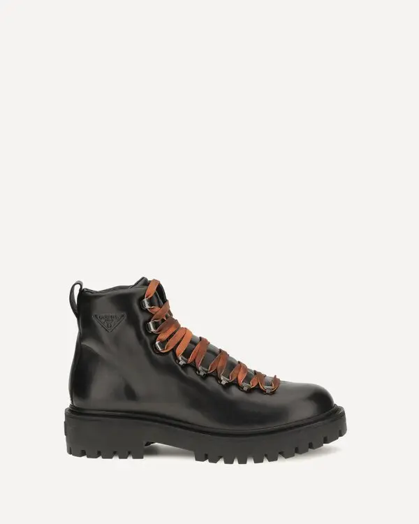 Prada Leather Lace-up Ankle Boots