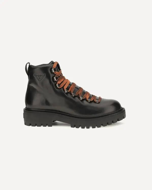 Prada Leather Lace-up Ankle Boots