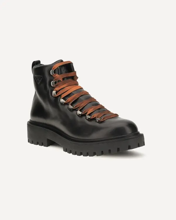 Prada Leather Lace-up Ankle Boots