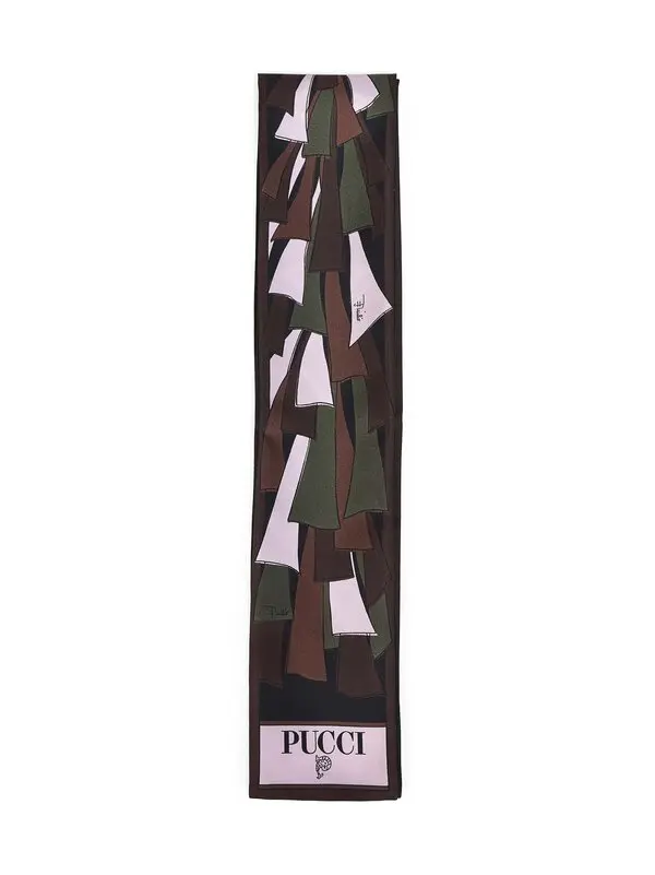 Emilio Pucci Khaki And Pink Baiadera Mix-prints Silk Twill Bandeau Scarf - Multicolor