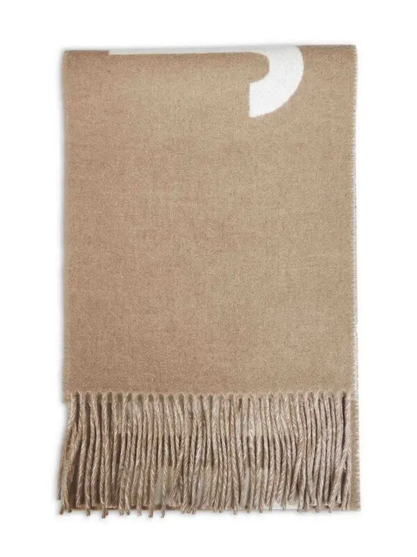 Jacquemus Taupe Wool The Fringe Logo Scarf