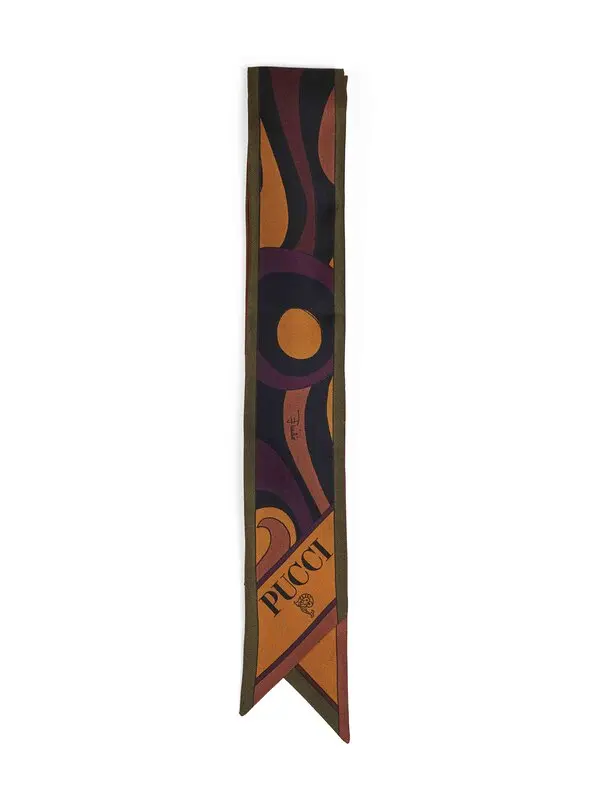 Emilio Pucci Burgundy And Gold Marmo And Cerchi-prints Silk Twill Bandeau Scarf - Multicolor