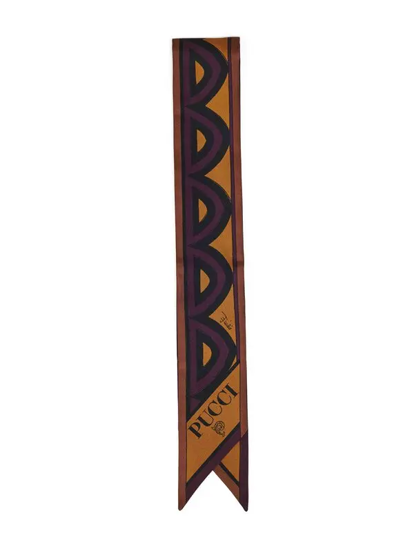 Emilio Pucci Burgundy And Gold Baiadera And Fiamme-prints Silk Twill Bandeau Scarf - Multicolor