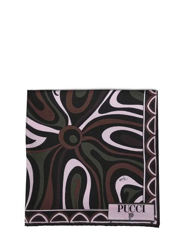 Emilio Pucci Khaki And Pink Marmo And Leocorno-prints Silk Twill Scarf - Multicolor