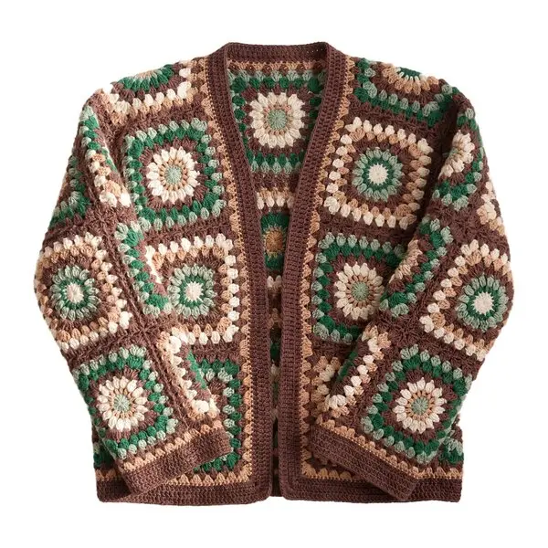 ANA CHIC Chocolate Sunburst Handmade Crochet Cardigan