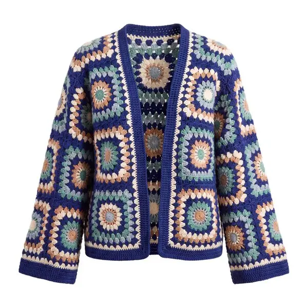 ANA CHIC Navy Sunburst Handmade Crochet Cropped Cardigan