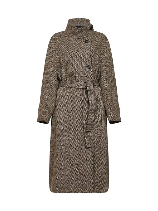 Brunello Cucinelli Light Brown Sparkling Chevron Belted Coat - Multicolor