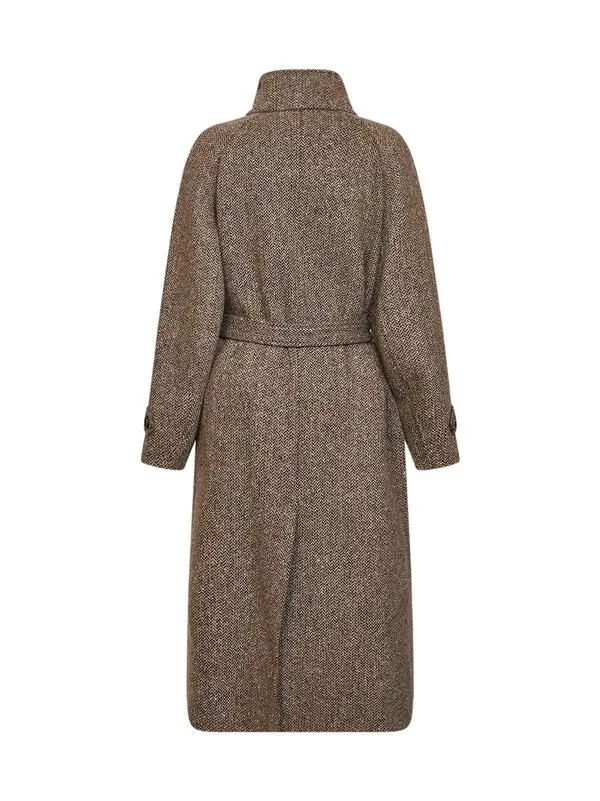 Brunello Cucinelli Light Brown Sparkling Chevron Belted Coat