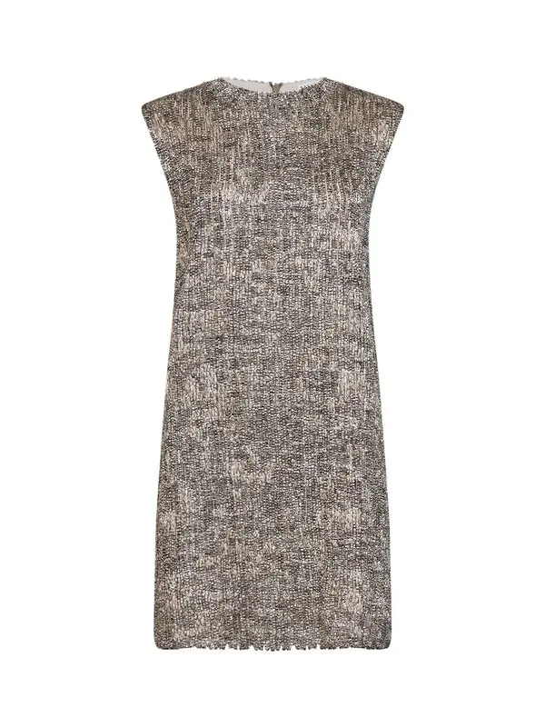 Brunello Cucinelli Silver Dazzling Craquelé Embroidery Mini Dress