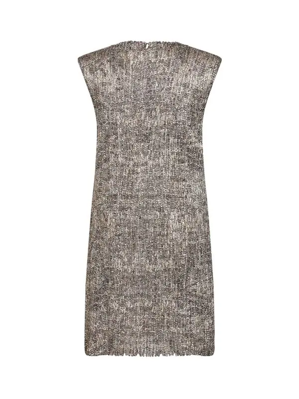 Brunello Cucinelli Silver Dazzling Craquelé Embroidery Mini Dress