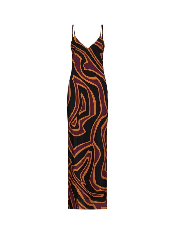 Emilio Pucci Burgundy And Gold Labirinto-print Crêpe De Chine Long Slip Dress - Multicolor