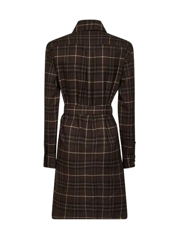 Burberry Brown Check Flannel Belted Shirt Dress