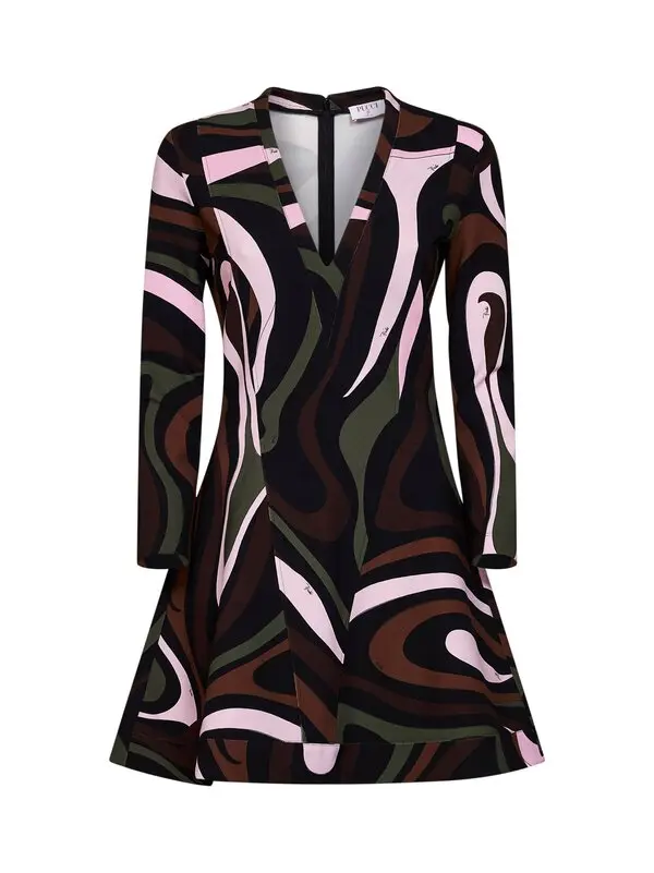 Emilio Pucci Khaki And Pink Marmo-print Compact Jersey Mini Dress - Multicolor