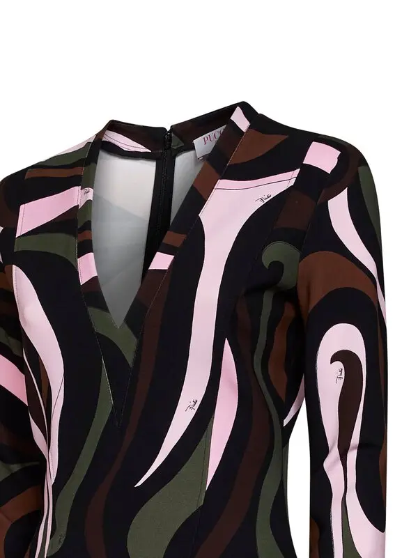 Emilio Pucci Khaki And Pink Marmo-print Compact Jersey Mini Dress
