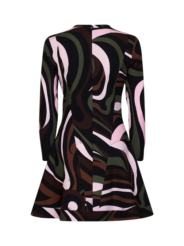 Emilio Pucci Khaki And Pink Marmo-print Compact Jersey Mini Dress