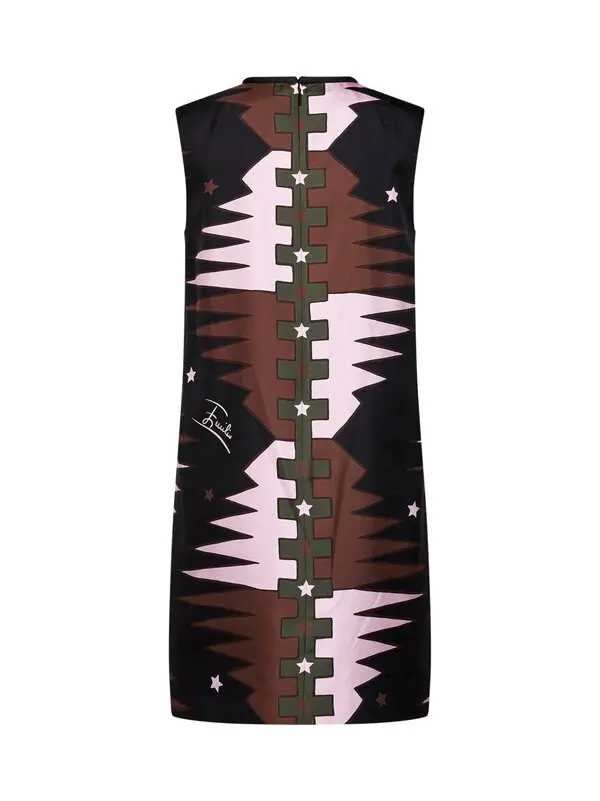 Emilio Pucci Khaki And Pink Valdimontone-print Silk Twill Straight Mini Dress
