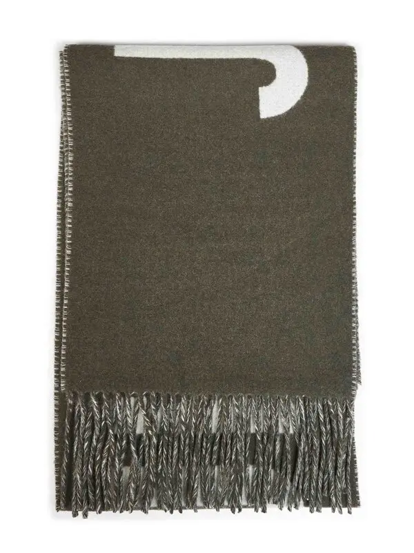 Jacquemus Khaki Wool The Fringe Logo Scarf - Multicolor
