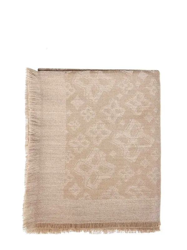 Tagliatore Taupe Jacquard Wool Scarf With All-over Logo Pattern