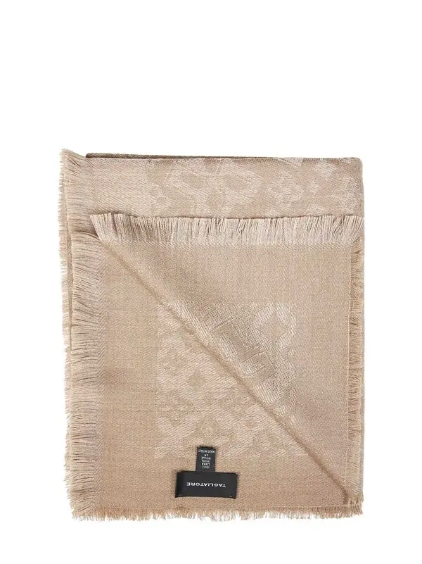 Tagliatore Taupe Jacquard Wool Scarf With All-over Logo Pattern