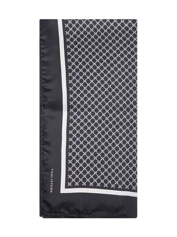 Tagliatore Black Silk Twill Scarf With Logo Pattern - Multicolor