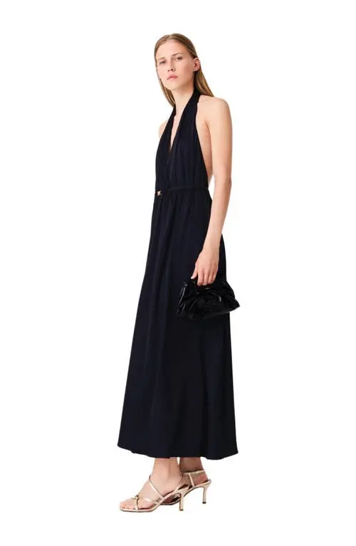 Maje Backless Pleated Maxi Dress