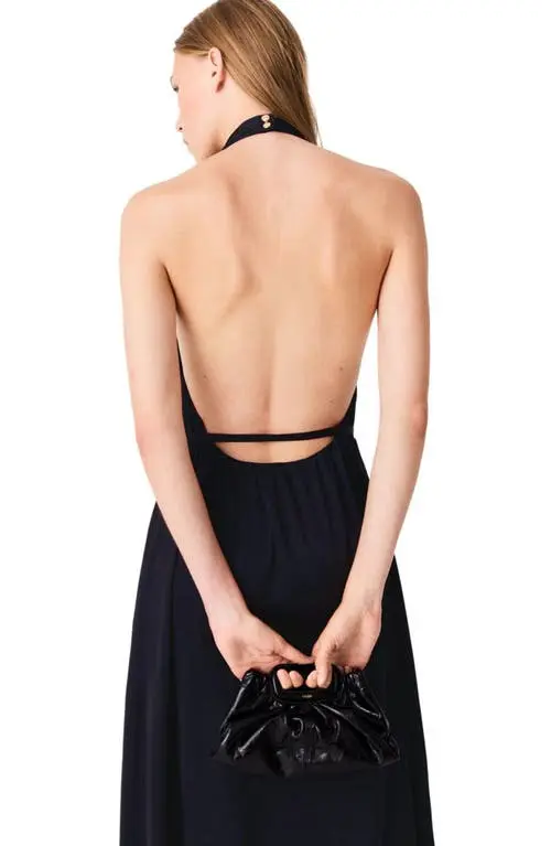 Maje Backless Pleated Maxi Dress