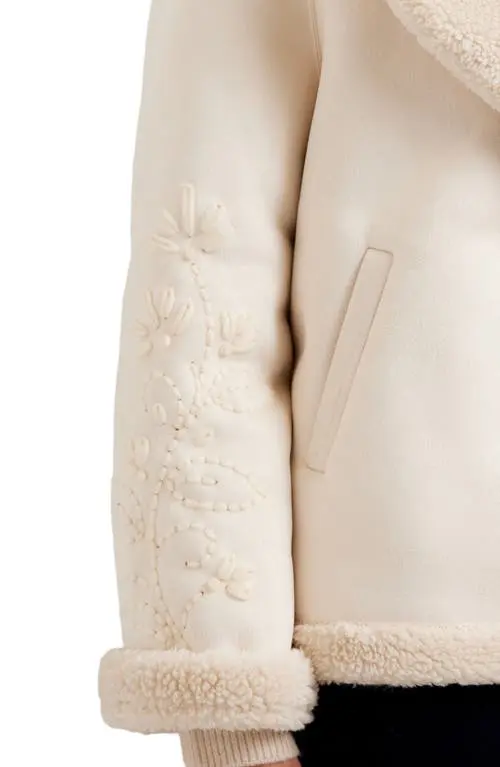 Karen Kane Embroidered Faux Suede & Faux Shearling Coat