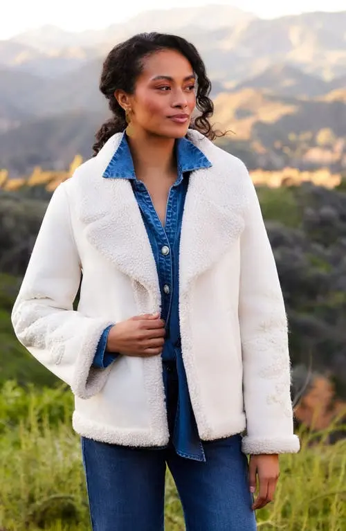 Karen Kane Embroidered Faux Suede & Faux Shearling Coat