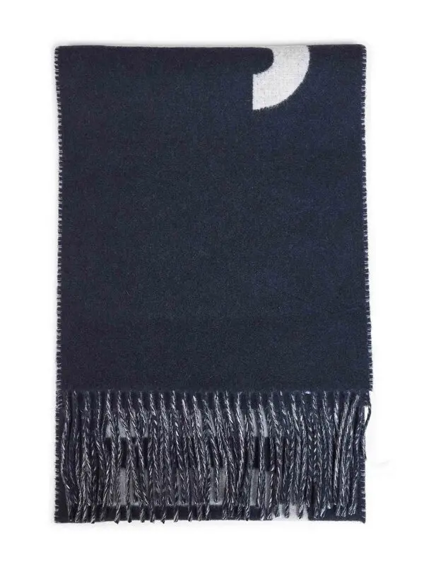 Jacquemus Navy Blue Wool The Fringe Logo Scarf - Multicolor