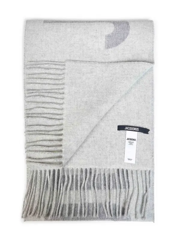 Jacquemus Grey Wool The Fringe Logo Scarf - Multicolor