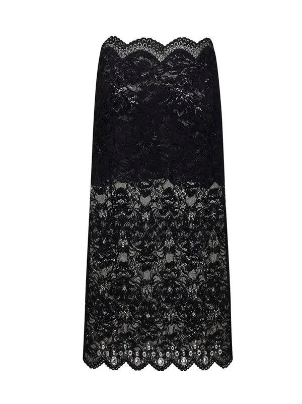 Rabanne Black Layered Stretch Lace Midi Skirt
