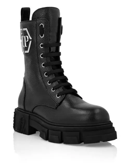 Philipp Plein Embossed Leather Boots Mid Flat