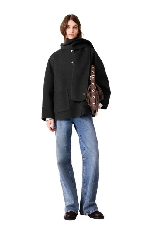 Maje Coat With Removable Scarf
