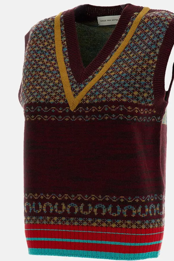 Dries Van Noten Top Scollo A V In Maglia Jacquard