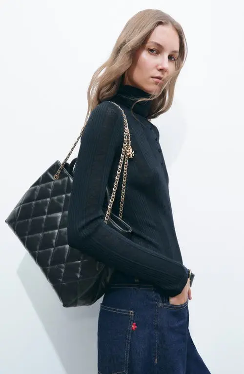 Tory Burch Fleming Carryall Leather Tote - Black