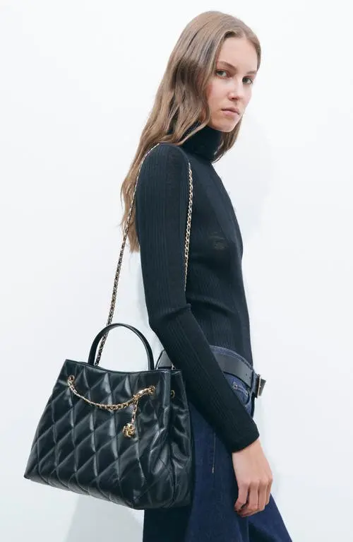 Tory Burch Fleming Carryall Leather Tote - Black