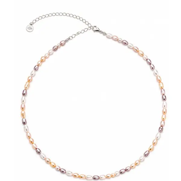 SEVEN SAINTS Tri-color Freshwater Baroque Pearl Choker Necklace - Silver