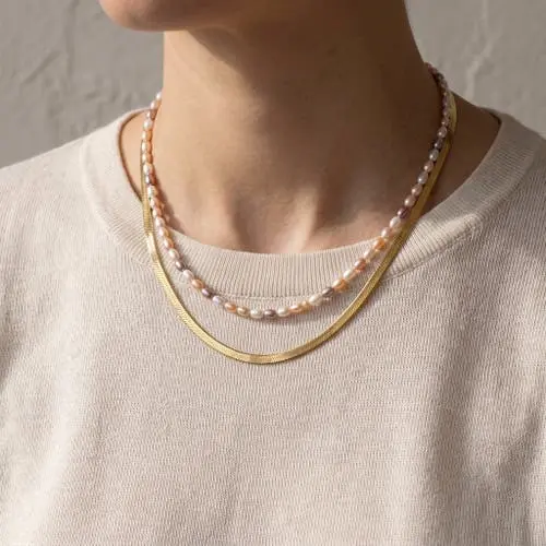 SEVEN SAINTS Tri-color Freshwater Baroque Pearl Choker Necklace - Silver
