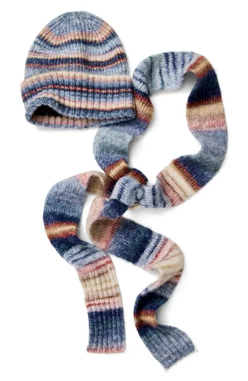 Free People Striped Beanie & Scarf Set - Blue Combo