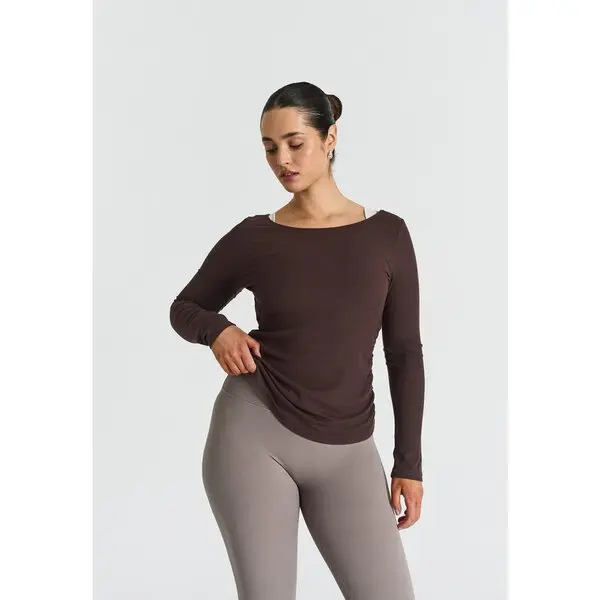 SISTERLY TRIBE Ribbed Long Sleeve Top - Espresso