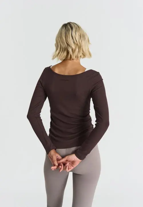 SISTERLY TRIBE Ribbed Long Sleeve Top - Espresso